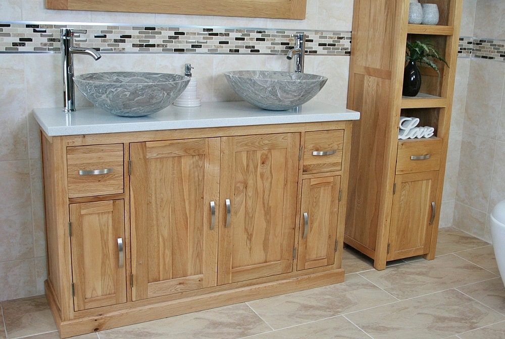 Solid Oak Bathroom Vanity Unit Cabinet Stone Basin Tap Set - Etsy Canada