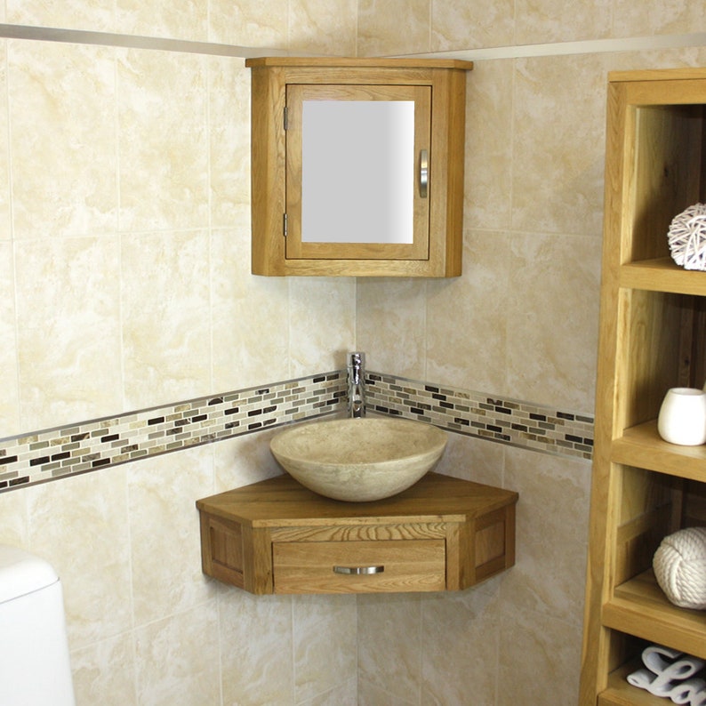 Oak Top Corner Unit Stone Basin Choice 501WSBC - Etsy UK