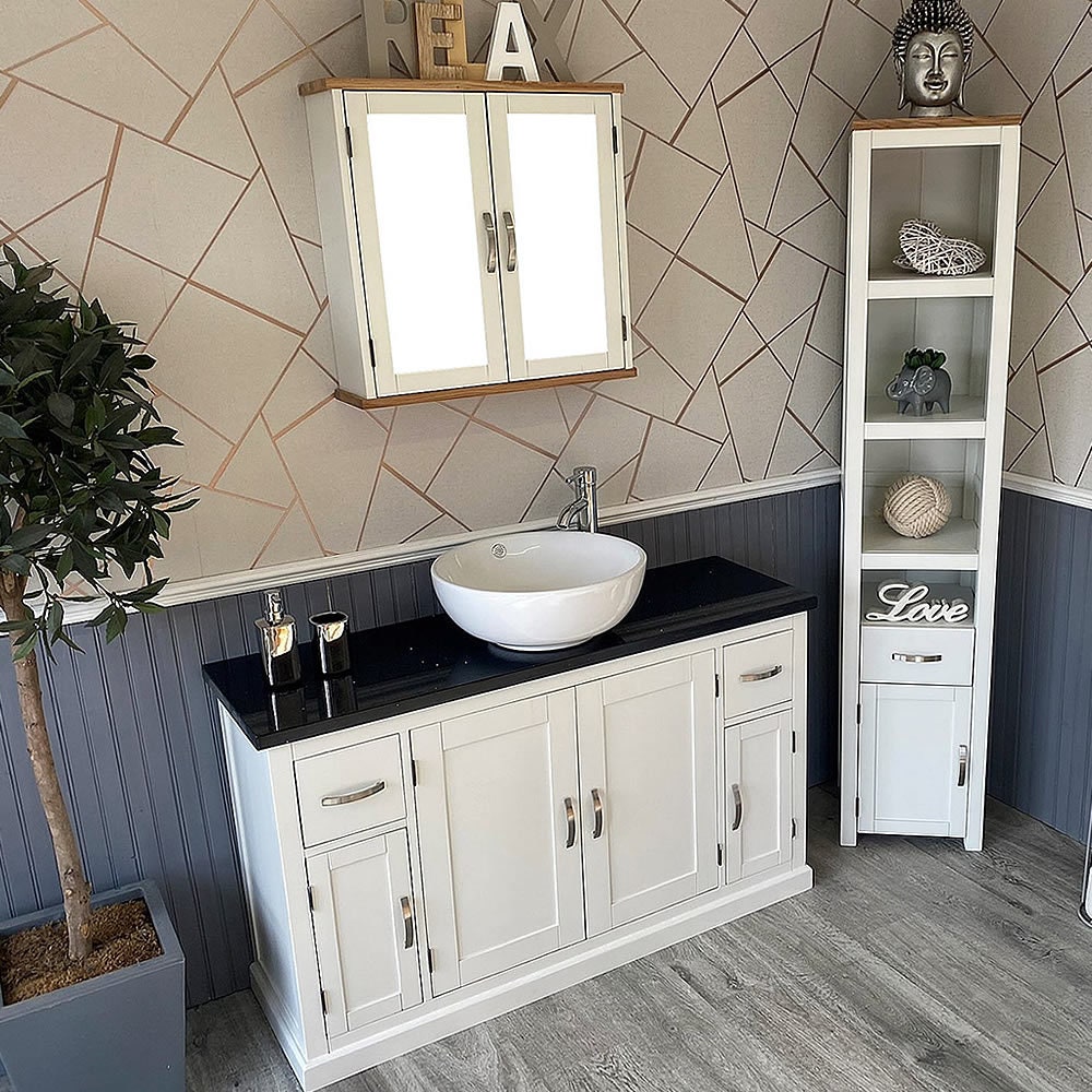 Off White Painted Bathroom Vanity Unit 123cm Wide With Black - Etsy UK