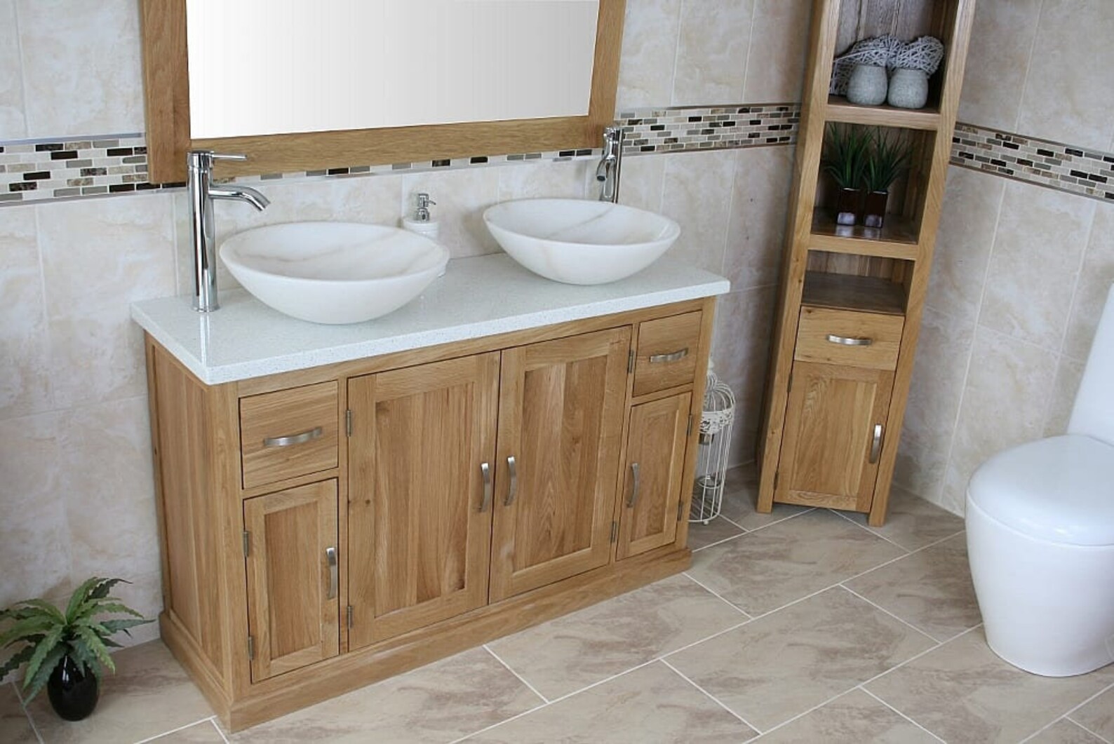 Solid Oak Bathroom Vanity Unit Cabinet Stone Basin Tap Set - Etsy Canada