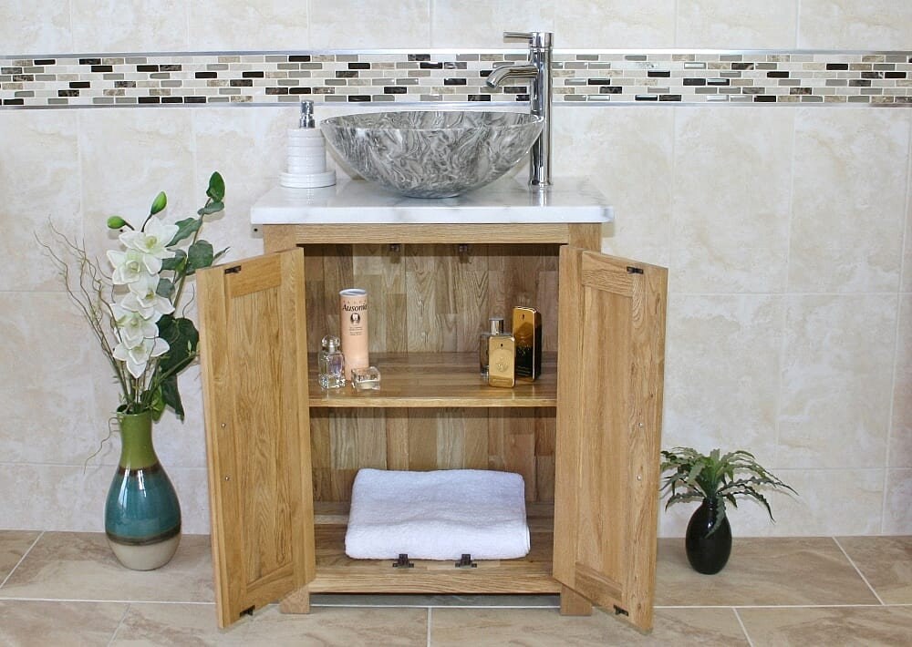 Solid Oak Bathroom Vanity Unit White Marble Top Marble Basin - Etsy UK