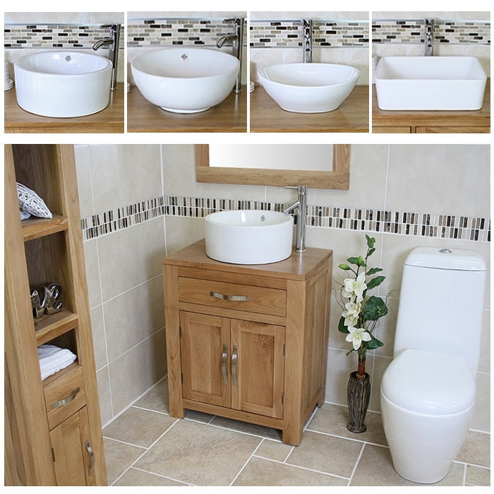 Bathroom Oak Vanity Unit | Single Oak Sink Cabinet | Ceramic Wash Basin ...