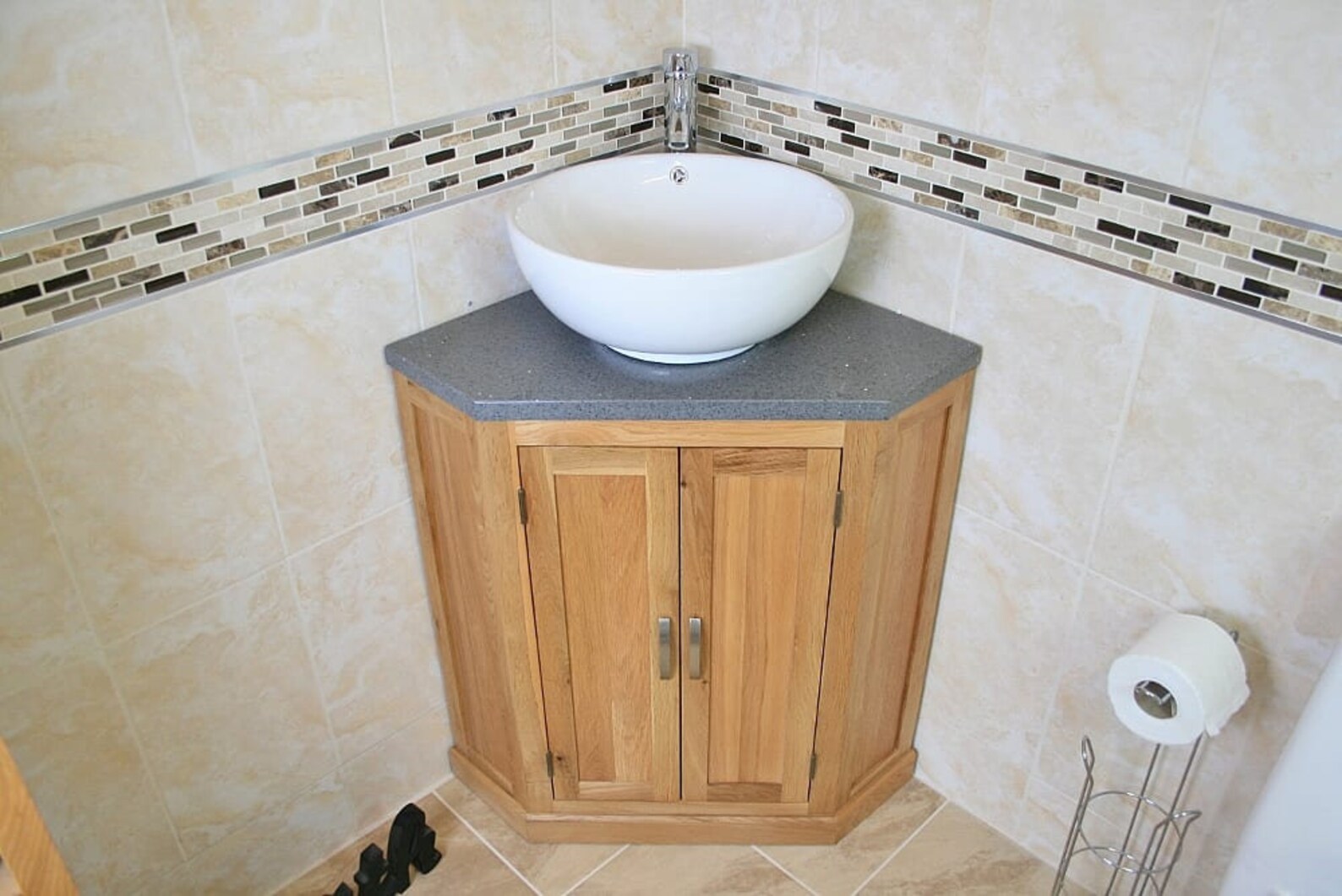 Bathroom Vanity Unit Oak Corner Wash Stand Grey Quartz & - Etsy UK