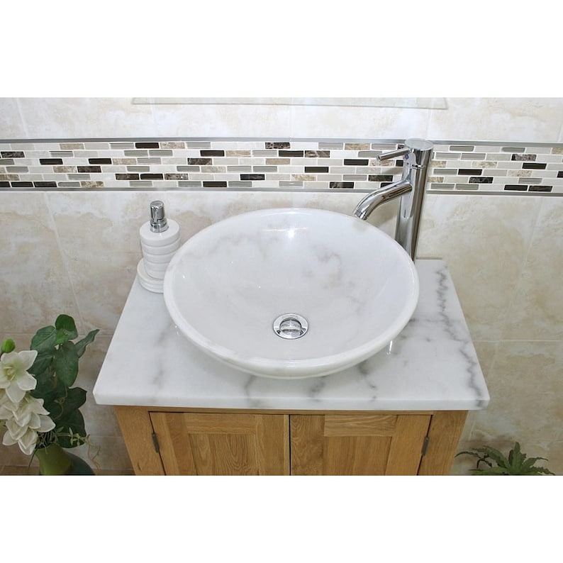 Bathroom Vanity Unit Solid Oak With White Marble Top & | Etsy