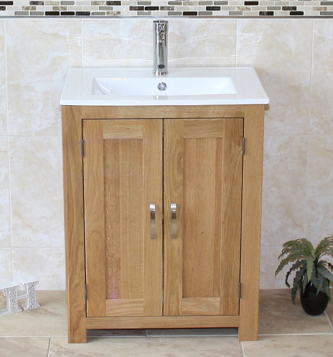 Bathroom Vanity Unit Solid Oak | Ceramic Inset Basin 310INSET - Etsy UK