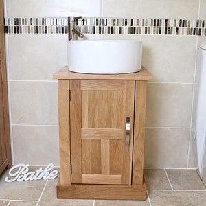 Oak Bathroom Vanity Cabinet | Solid Oak Sink Unit | Modern Cabinet Wash ...