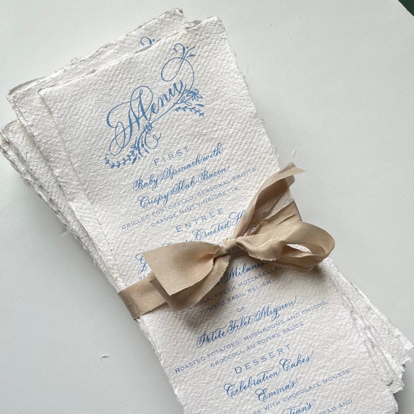 Handmade Paper Menus With Calligraphy - Etsy