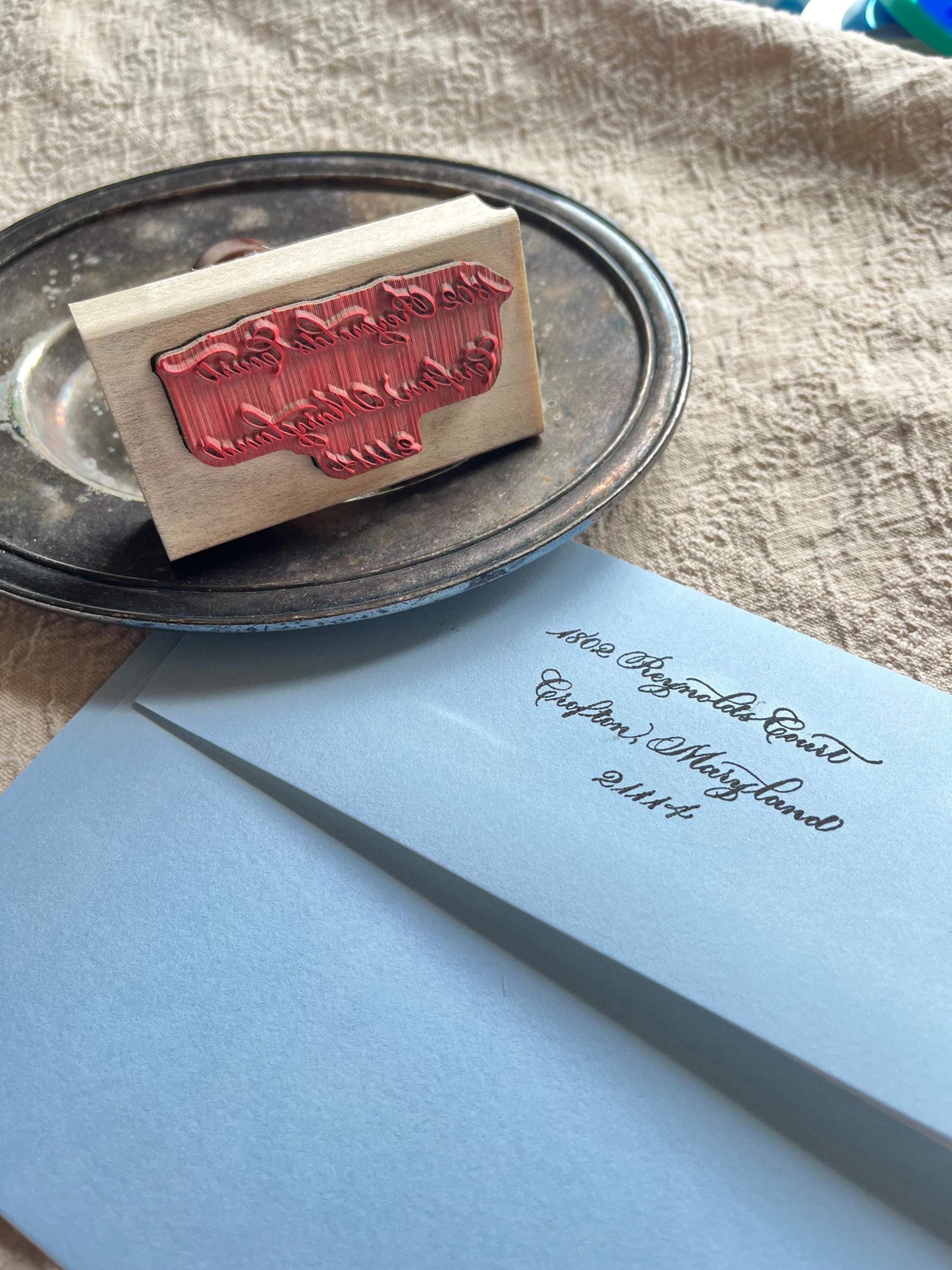 Custom Calligraphy Address Stamp: Elegant Handwritten Wood Stamp - Etsy