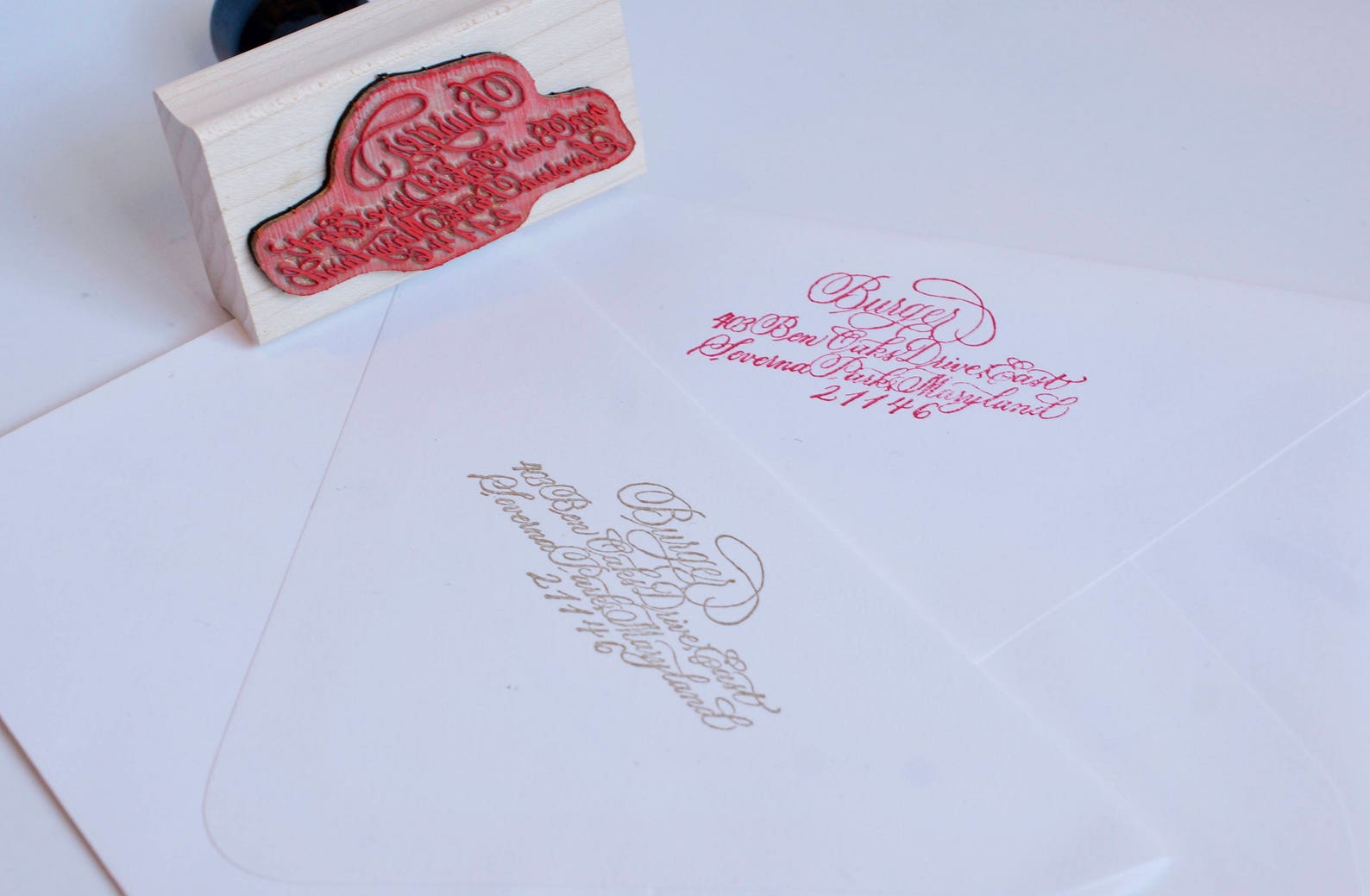 Custom Calligraphy Address Stamp: Elegant Handwritten Wood Stamp - Etsy