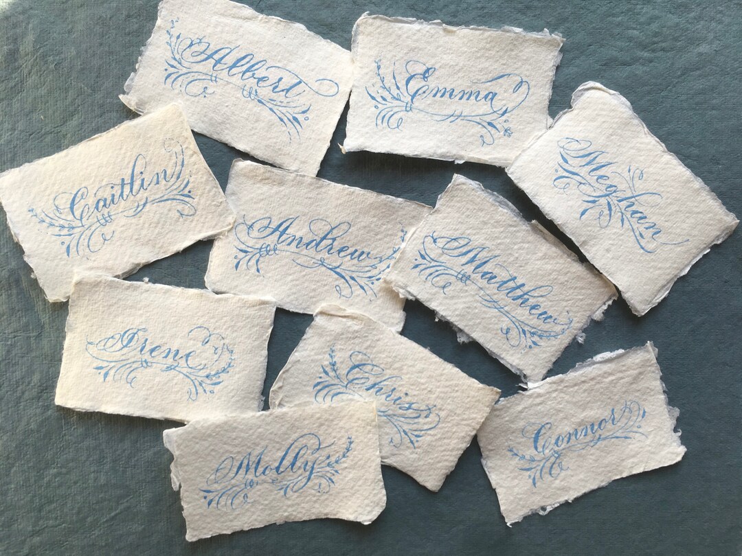 Flourished Copperplate Calligraphy Place Cards: Handmade Paper Wedding ...