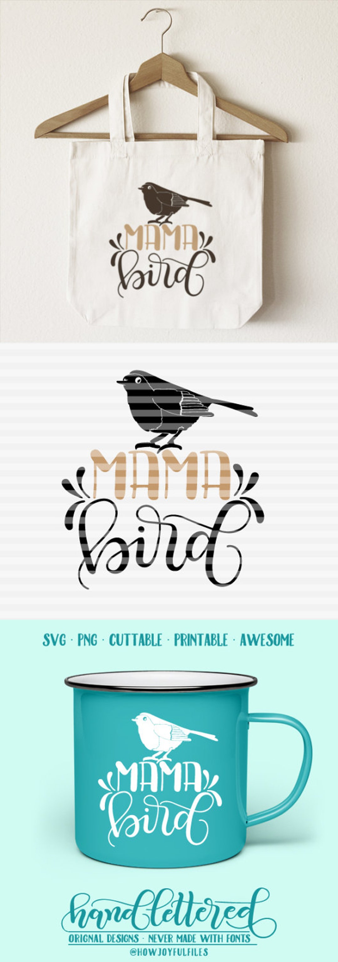 Mama Bird - SVG - PDF - DXF - Hand Drawn Lettered Cut File - Bird ...