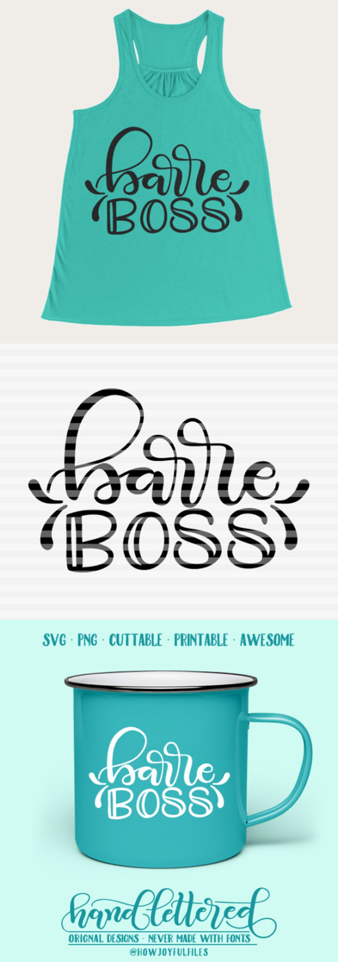 Barre Boss SVG DXF PDF Files Hand Drawn Lettered Cut File Graphic ...