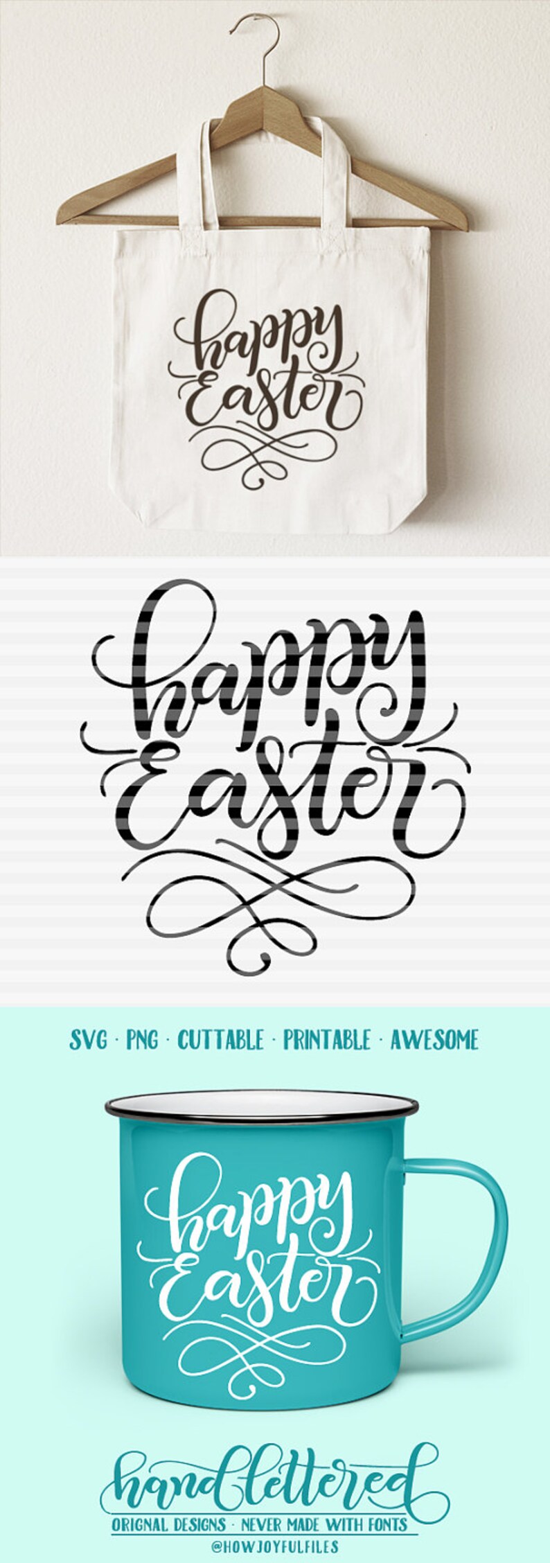 Happy Easter SVG PDF DXF Hand Drawn Lettered Cut File - Etsy