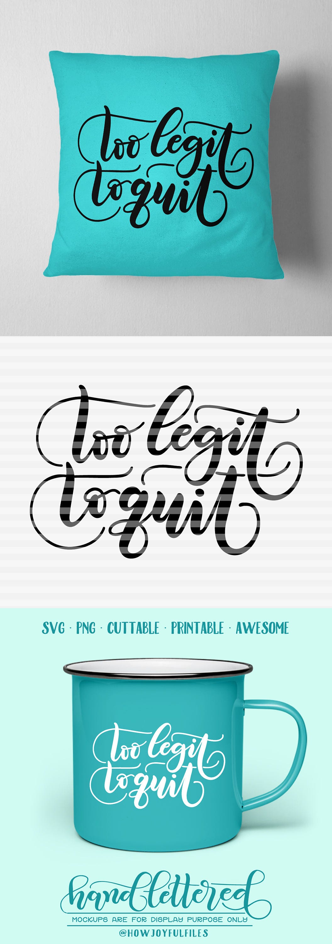 Too legit to quit SVG DXF PDF files hand drawn | Etsy