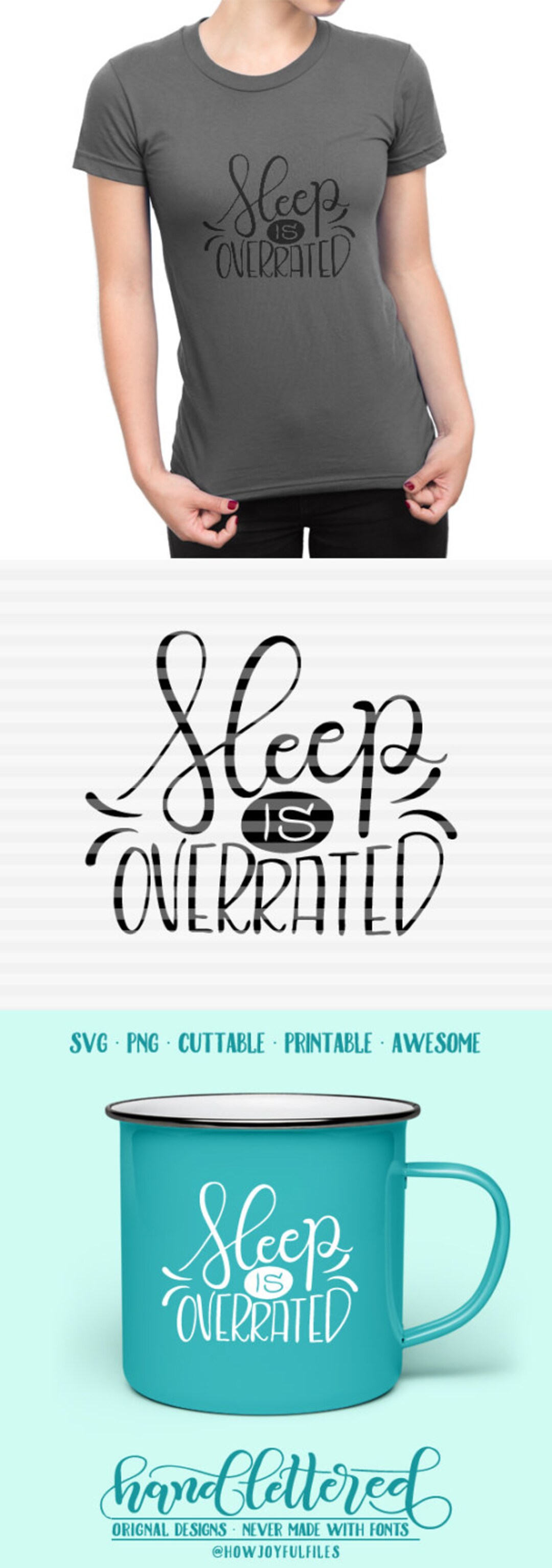 Sleep is Overrated - SVG - PDF - DXF - Hand Drawn Lettered Cut File ...