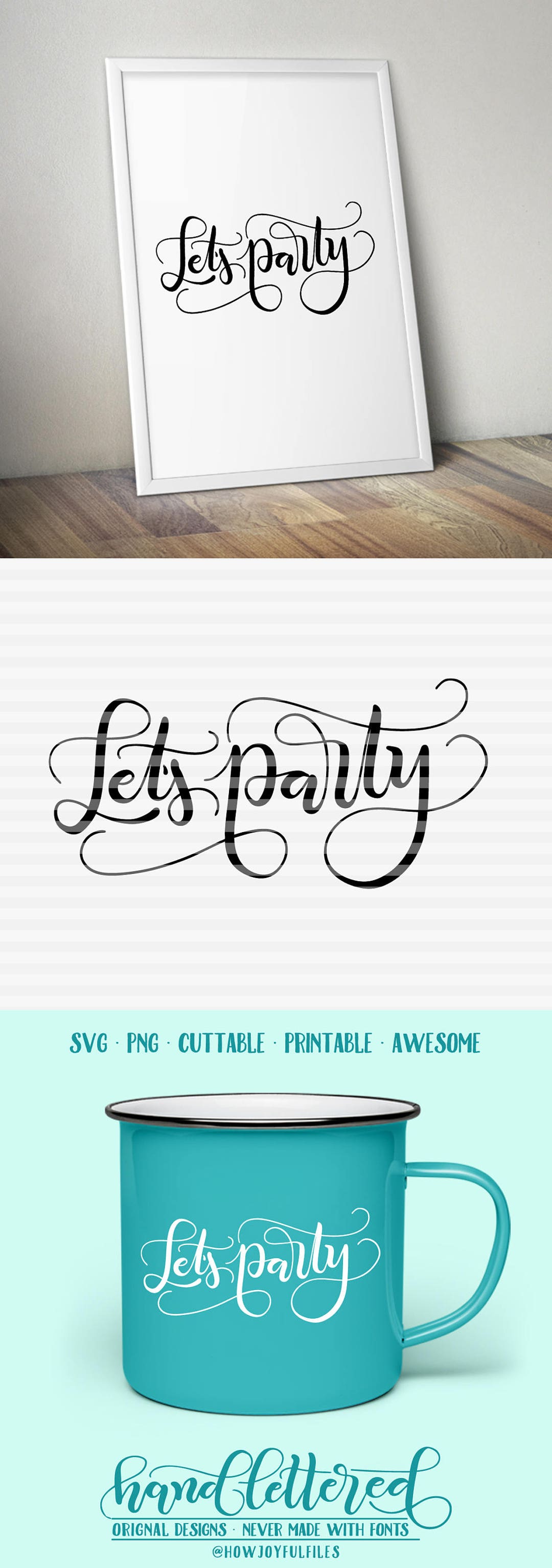 Lets Party SVG PDF DXF Hand Drawn Lettered Cut File Graphic Overlay - Etsy