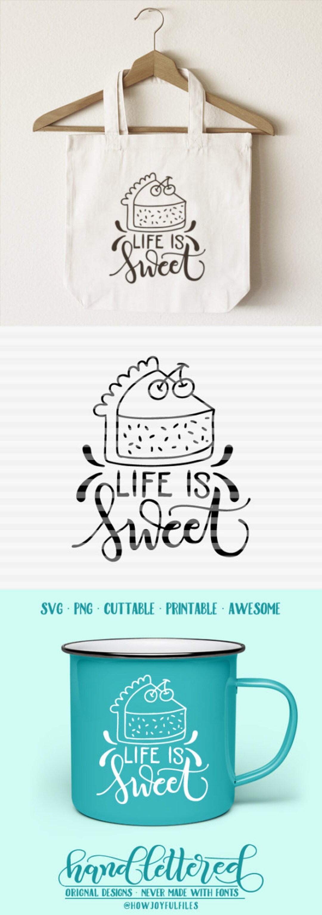 Life is Sweet SVG PDF DXF Hand Drawn Lettered Cut File Graphic Overlay ...