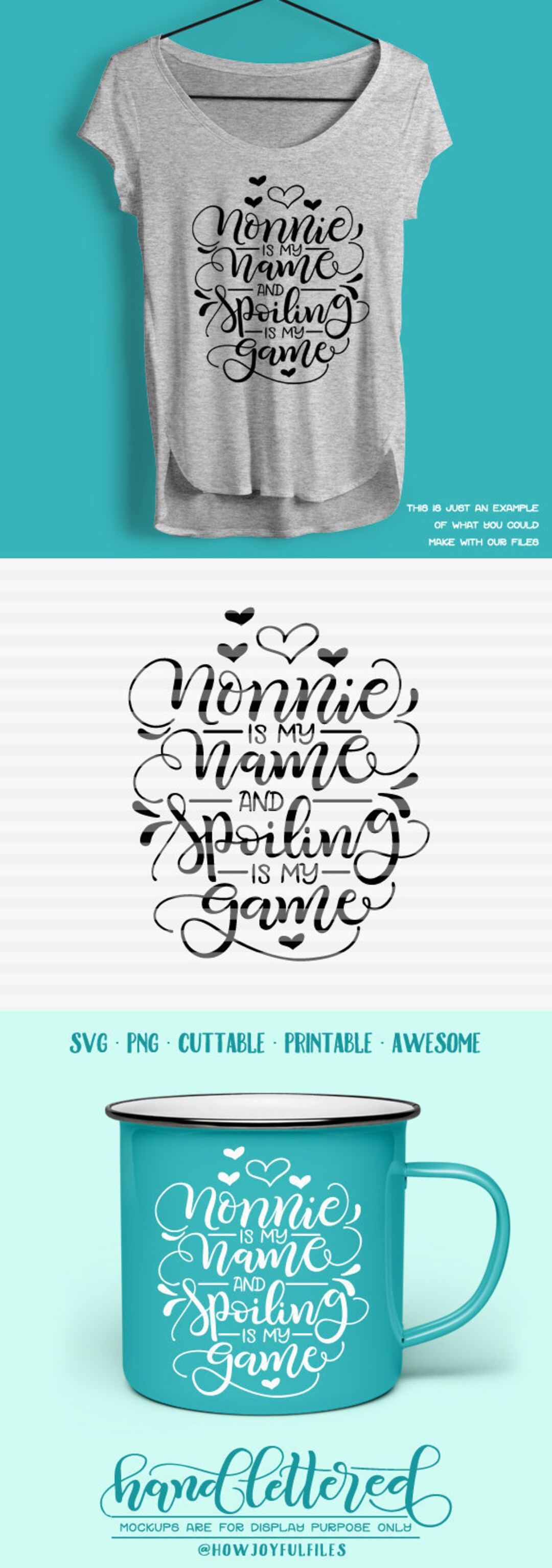 Nonnie is My Name and Spoiling is My Game SVG DXF PDF Files Hand Drawn ...