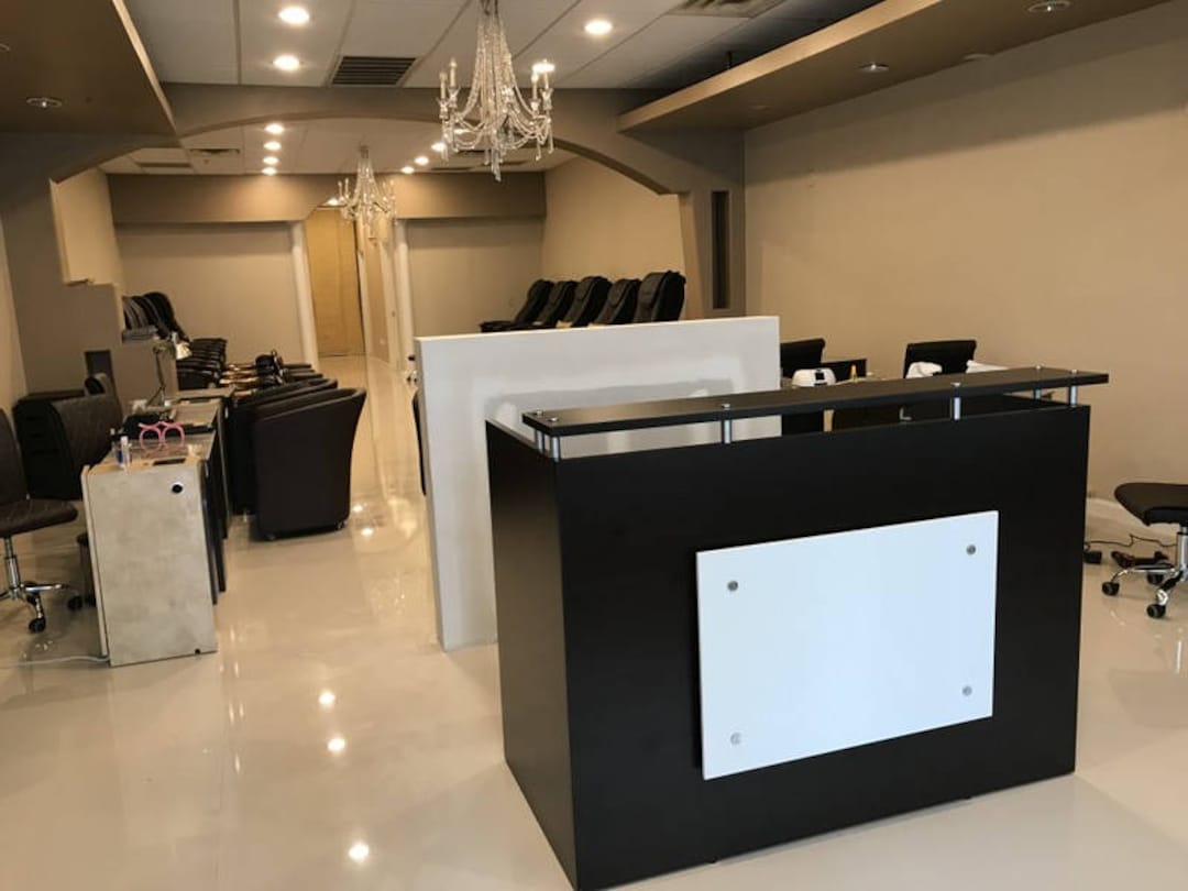 Modern Black & White Reception Desk Shell – Fits 15" Monitor - Etsy