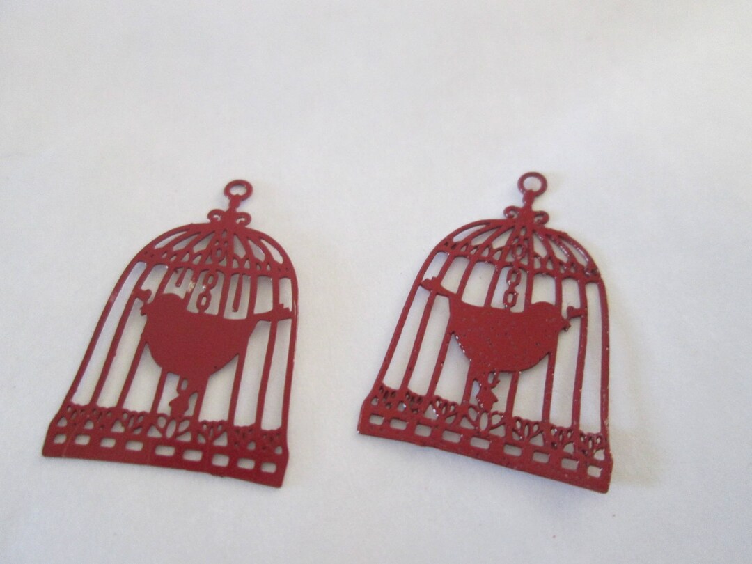 2 Red Caged Bird Prints/charms 22 X 15 Mm - Etsy