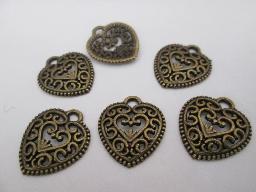 10 Heart Charms Watermarks Bronze Metal 17 X 15 Mm - Etsy