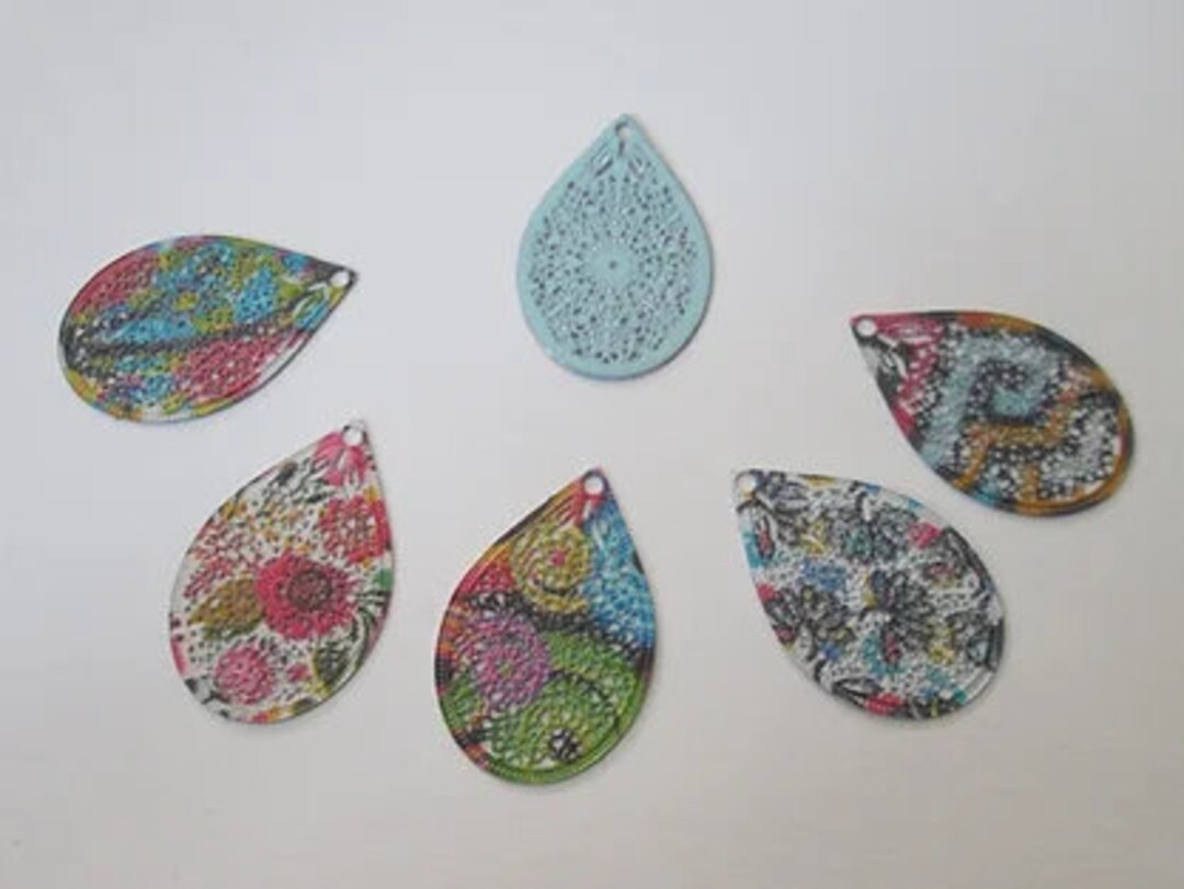2 Prints Drop Flower Motifs 26 X 17 Mm Brass 5 Colors - Etsy