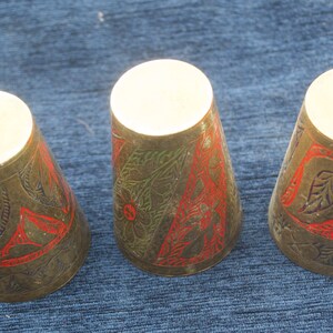 Antique Brass Lassi Cup Hand Made Engraved Floral Design Red & Black ...