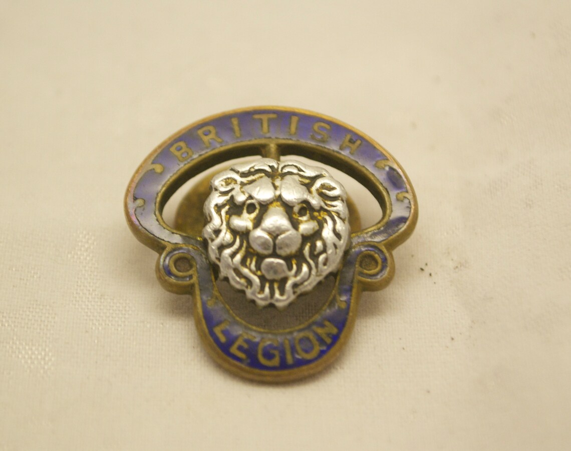 Antique British Legion Enamel Lapel Badge J.R. Gaunt London Silver Lion ...