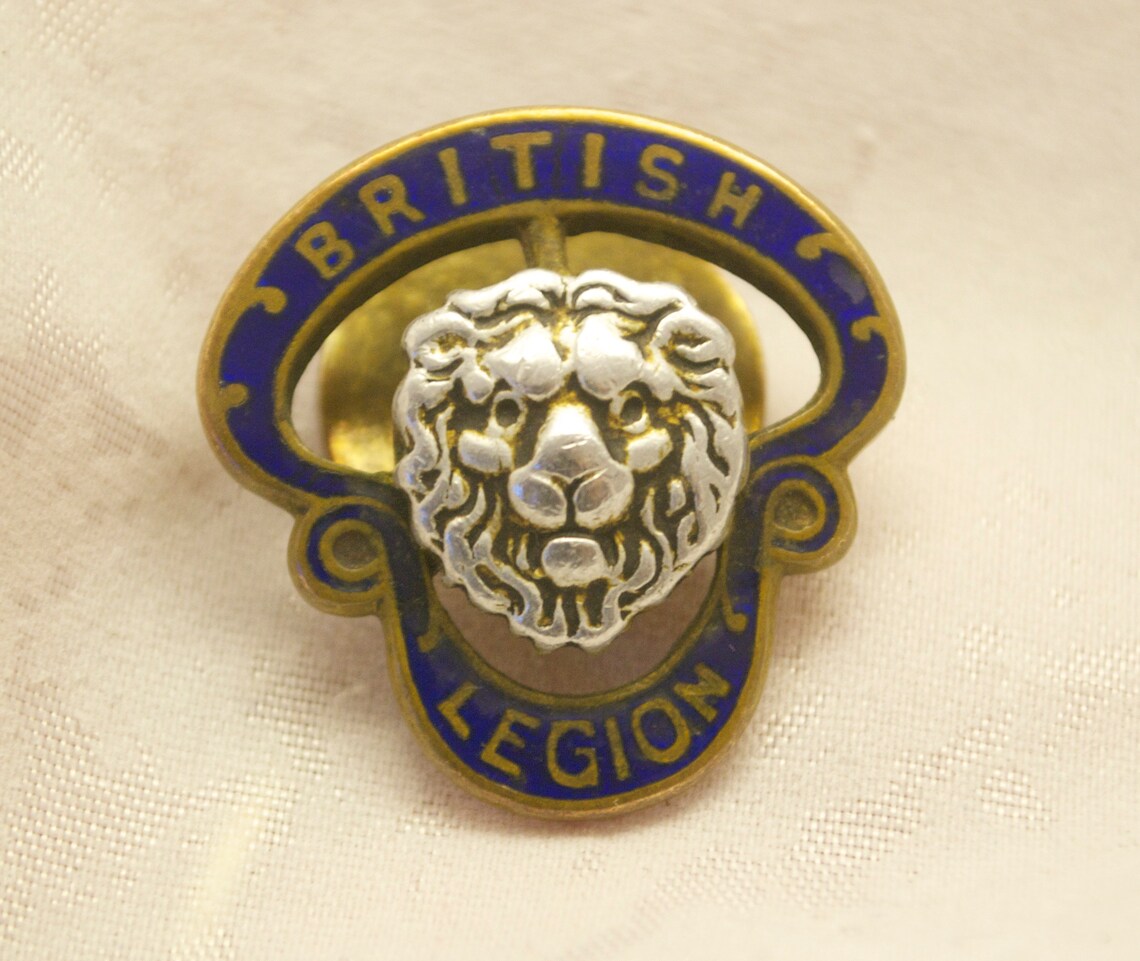 Antique British Legion Enamel Lapel Badge J.R. Gaunt London Silver Lion ...