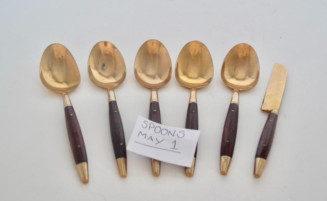 Vintage Bronze Spoons and Fruit Knife Thailand Hand Made Brass and Rose ...