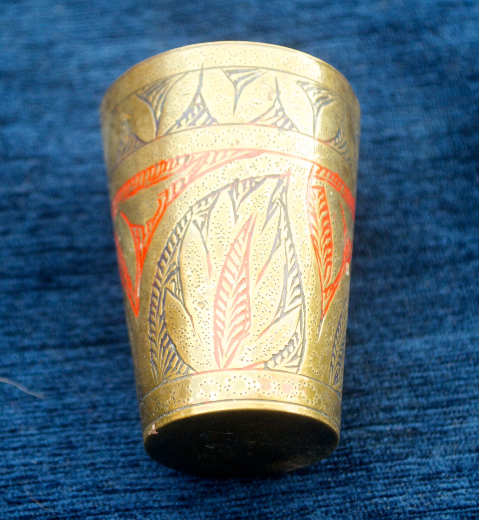 Antique Brass Lassi Cup Hand Made Engraved Floral Design Red & Black ...