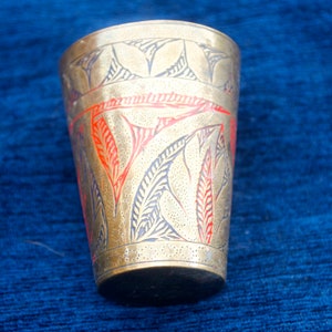 Antique Brass Lassi Cup Hand Made Engraved Floral Design Red & Black ...