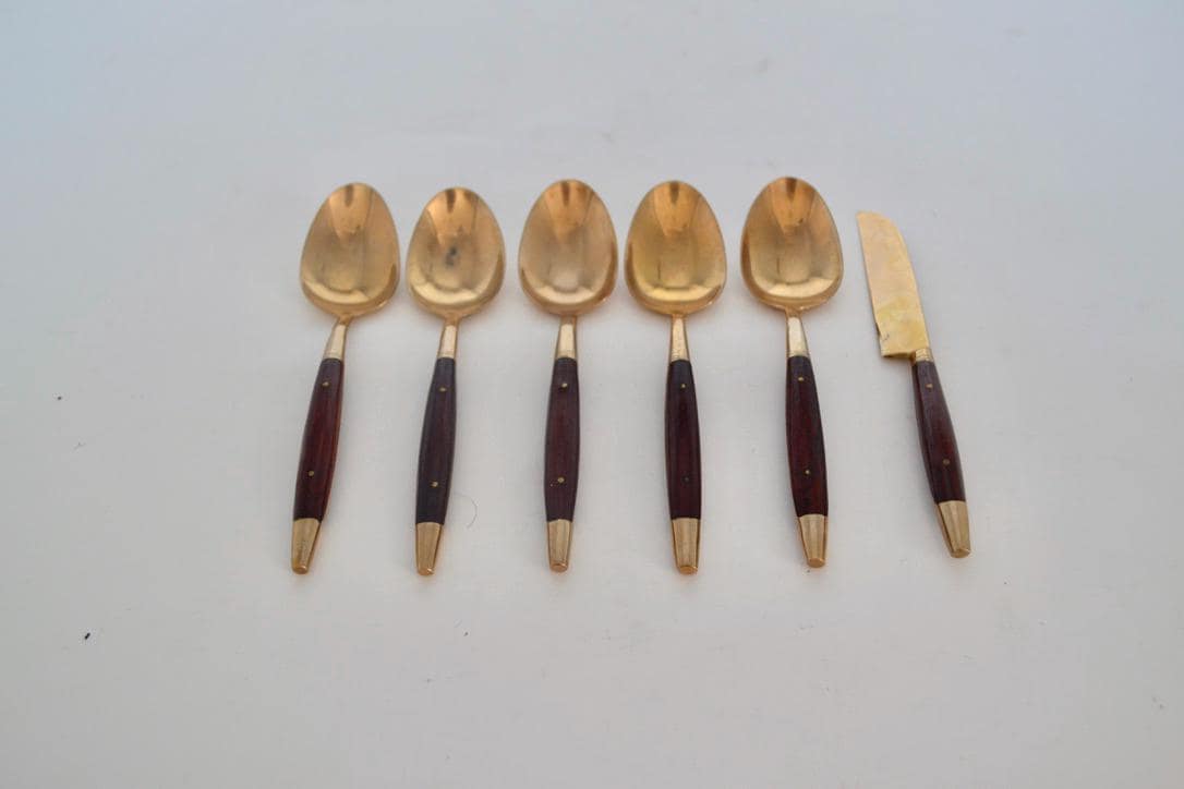 Vintage Bronze Spoons and Fruit Knife Thailand Hand Made Brass and Rose ...