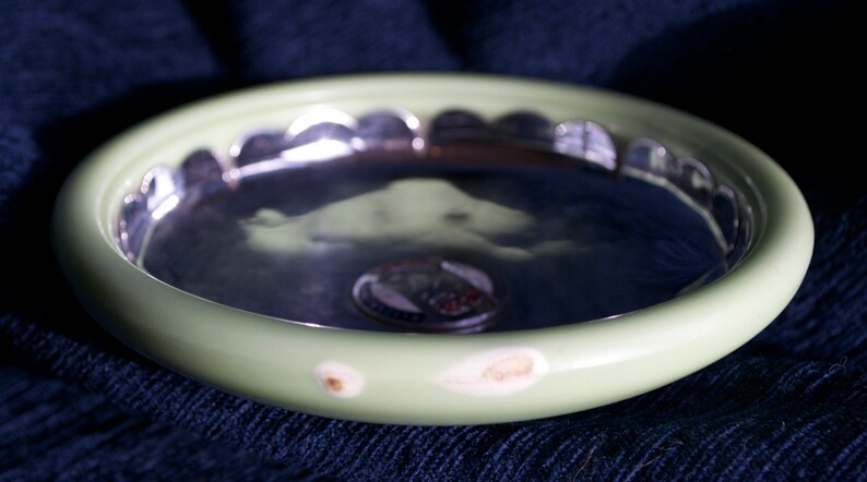 Vintage Coronation Souvenir Pin Dish Green Melamine With Stainless ...