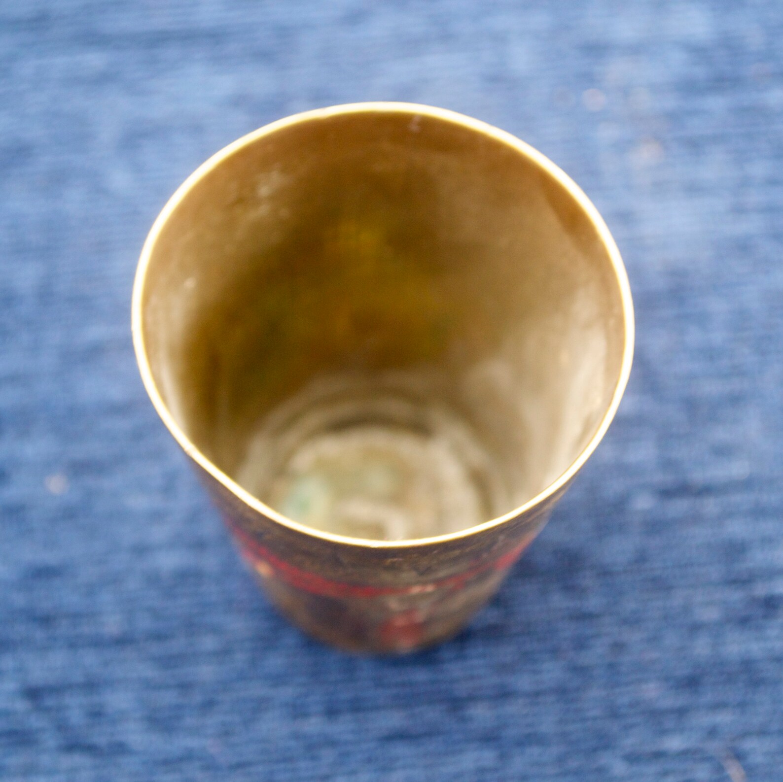 Antique Brass Lassi Cup Hand Made Engraved Floral Design Red & Black ...