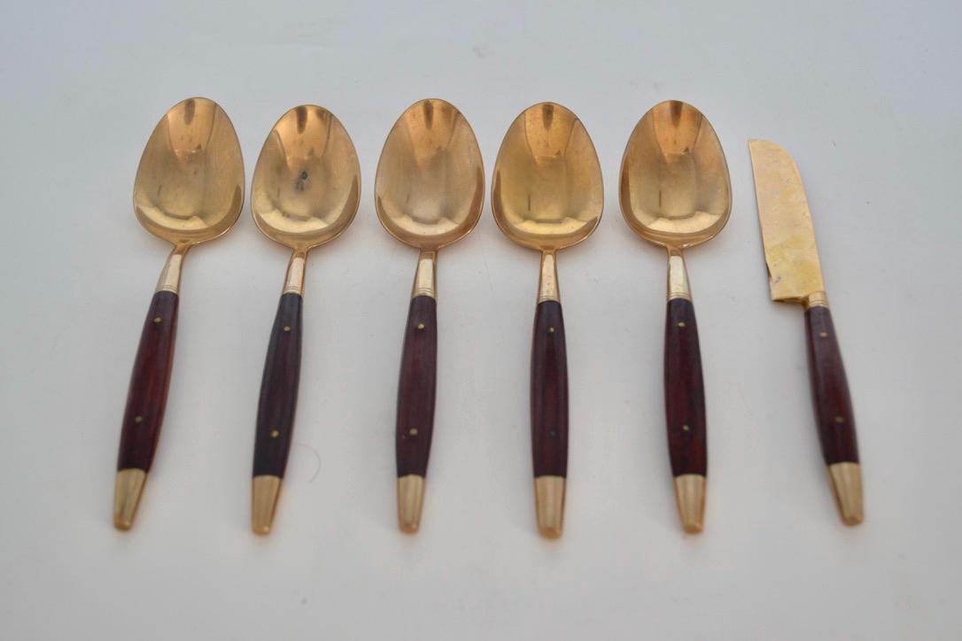 Vintage Bronze Spoons and Fruit Knife Thailand Hand Made Brass and Rose ...