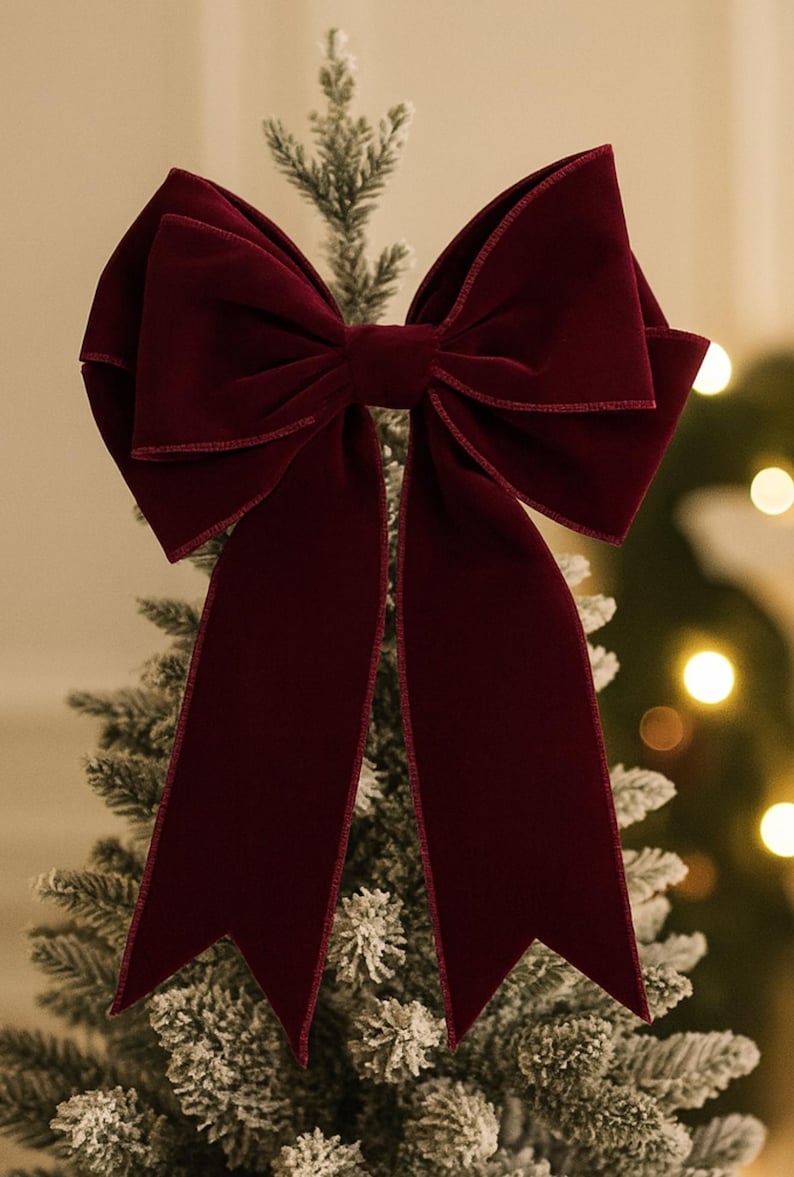 Large 11" Velvet Wired Edge Tree Top Bow Burgundy/red or Black - Etsy