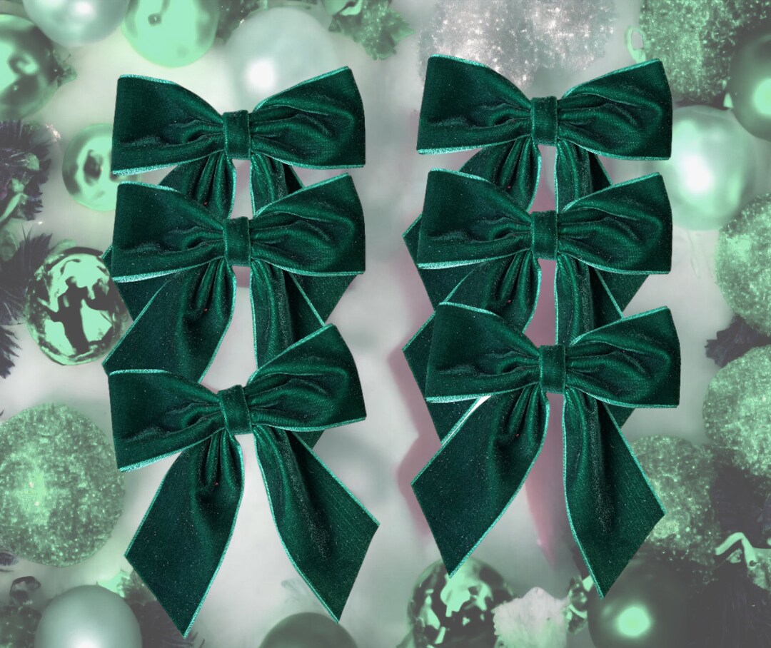 Green Velvet Tie on Christmas Tree Bows 5 Inch Wide 1/3 or 6 Bows Packs ...