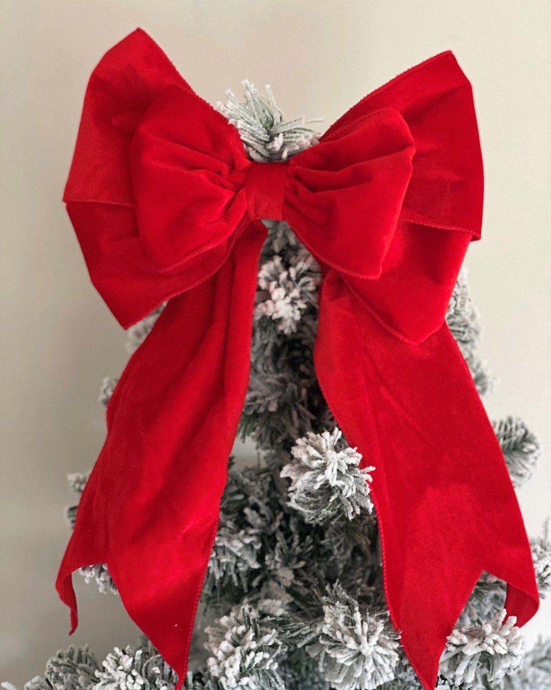 Large 11 Red Velvet Wired Edge Tree Top Bow 2 X 7 Ft - Etsy