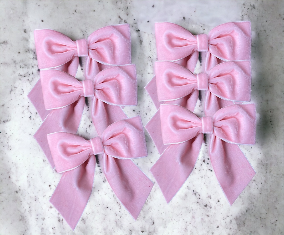 Light Pink Velvet Tie on Christmas Tree Bows 5 Inch Wide 1/3 or 6 Bows ...