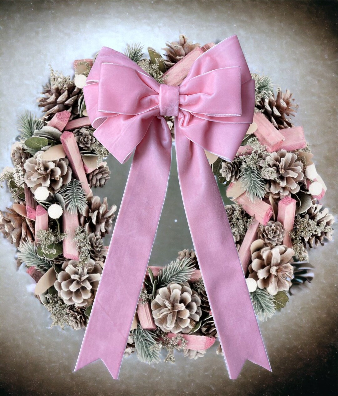 Luxury Velvet Pink 8 Inch Bow With Back Tie. Christmas, Wreaths, Decor ...