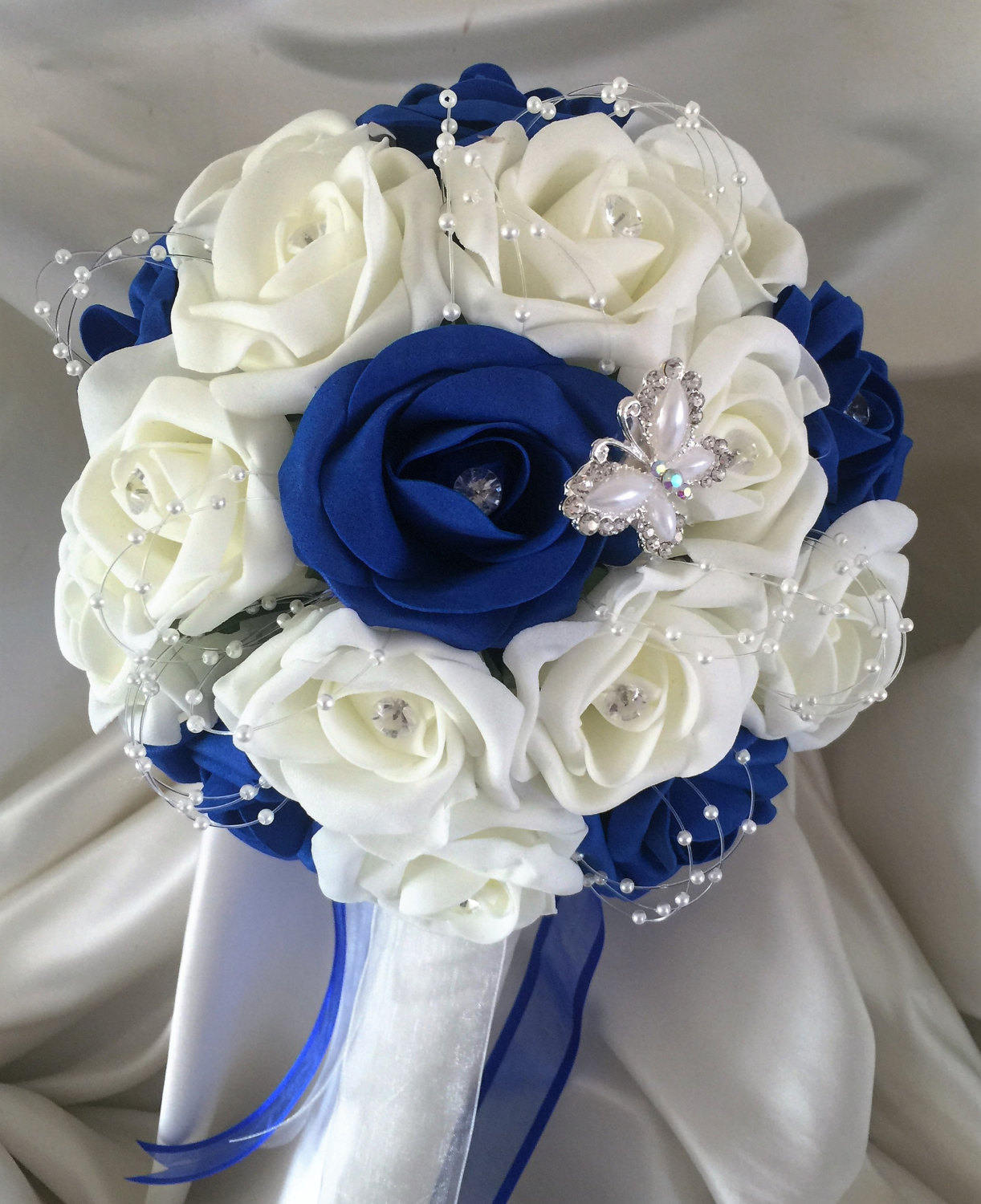 Royal Blue & Ivory Wedding Bouquets With Butterflies Brides | Etsy