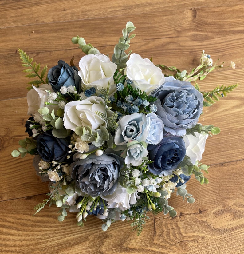 Ivory/dusky Blue Natural Look Artificial Wedding Flowers - Etsy
