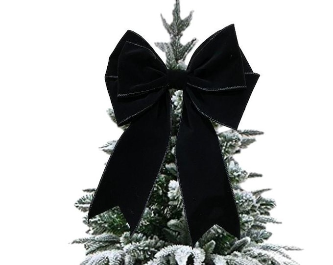 Black Velvet Christmas Tree Topper Bow: Farmhouse Decor - Etsy