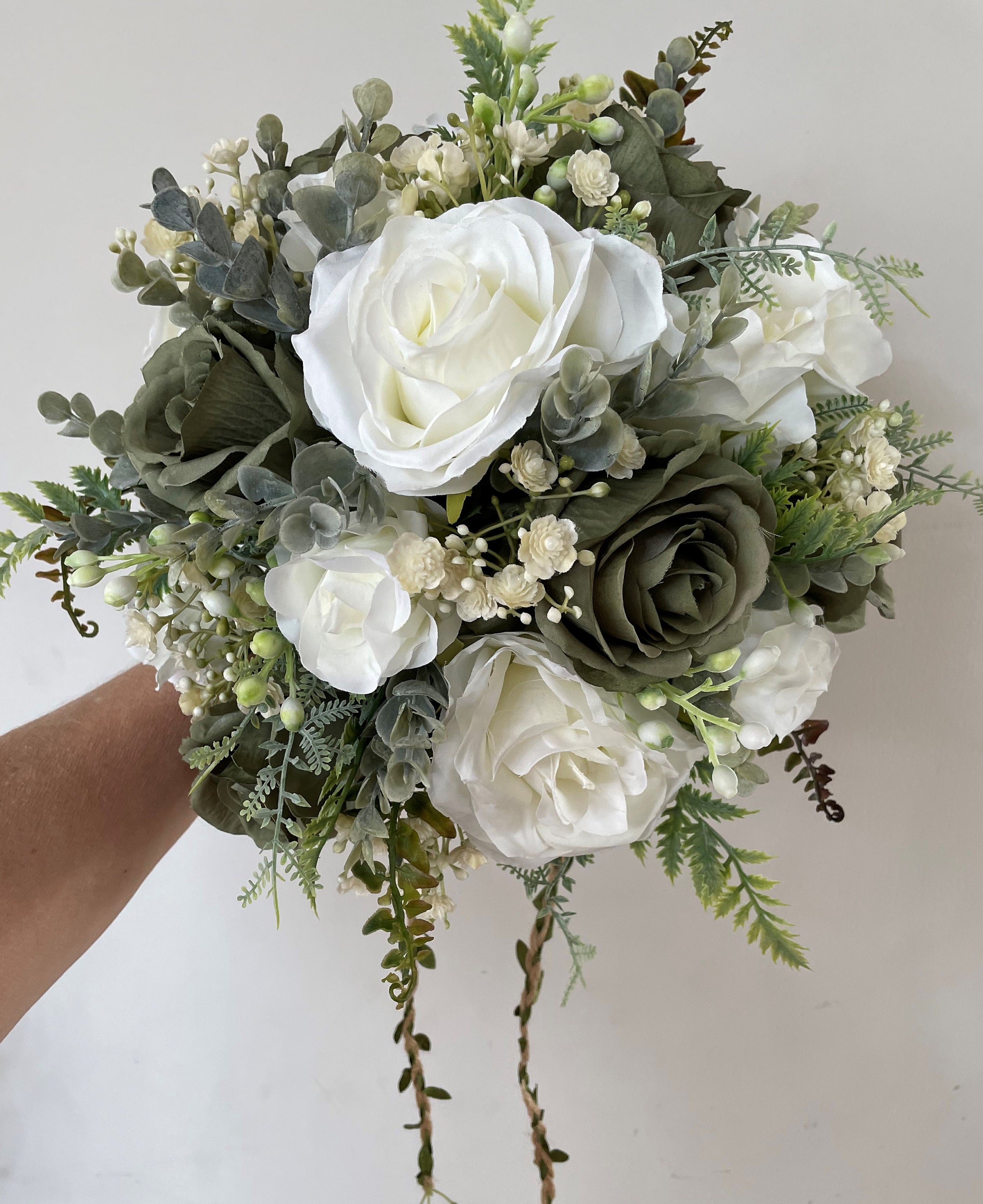 Ivory/sage Green Natural Look Artificial Wedding Flowers - Etsy