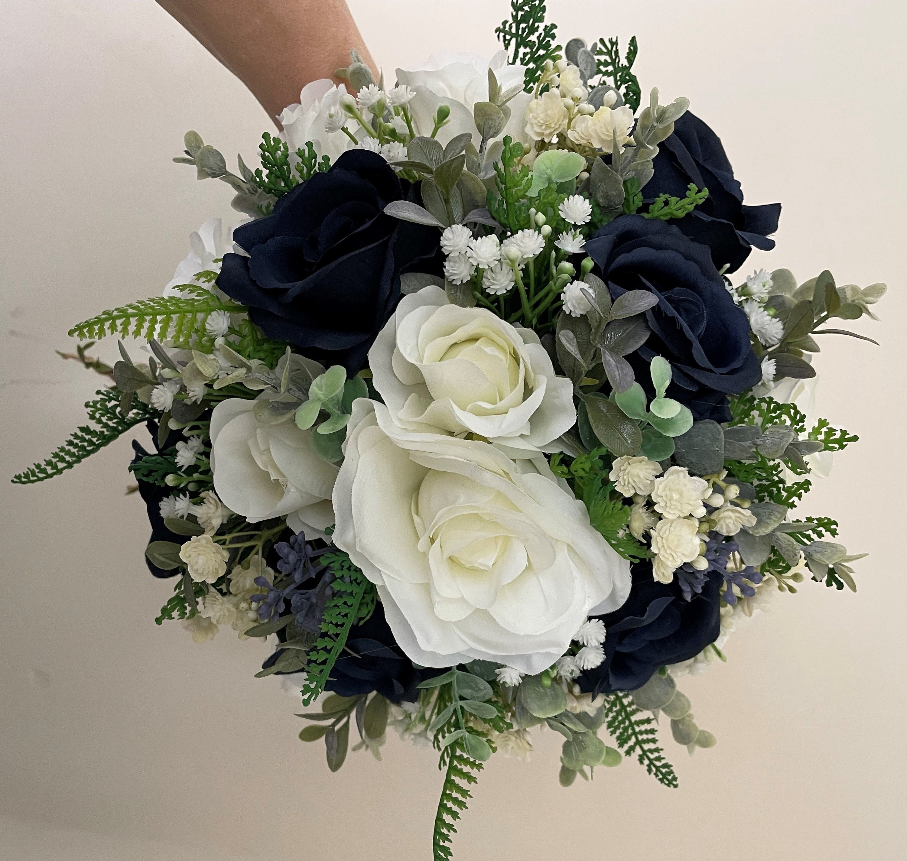 Ivory and Navy Blue Natural Look Wedding Flowers With - Etsy