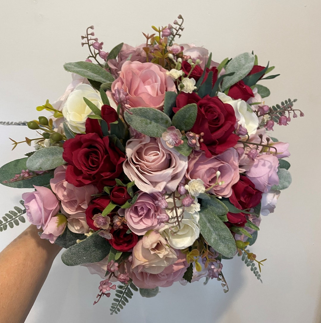 Dusky Pinks & Red With Foliage Wedding Flowers - Etsy