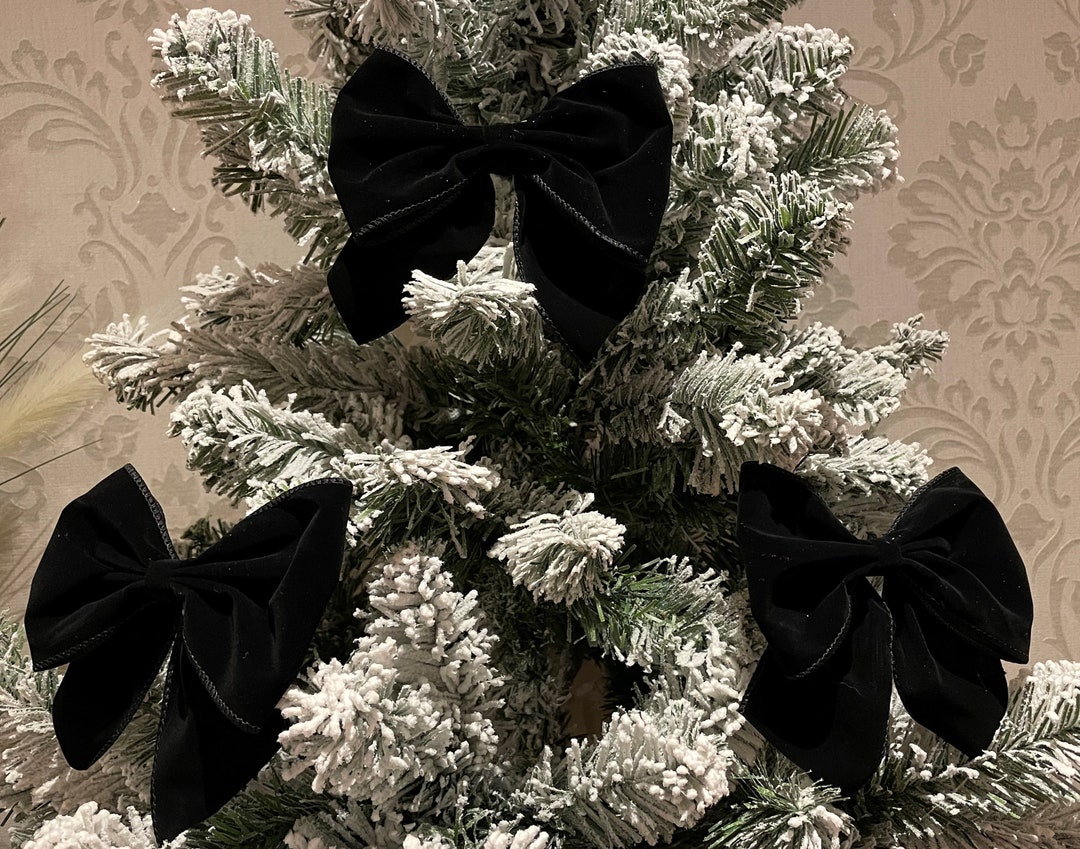 Christmas Tree Bows 6" Inches Wide. Luxury Black Velvet Wired Ribbon & Tie - Etsy