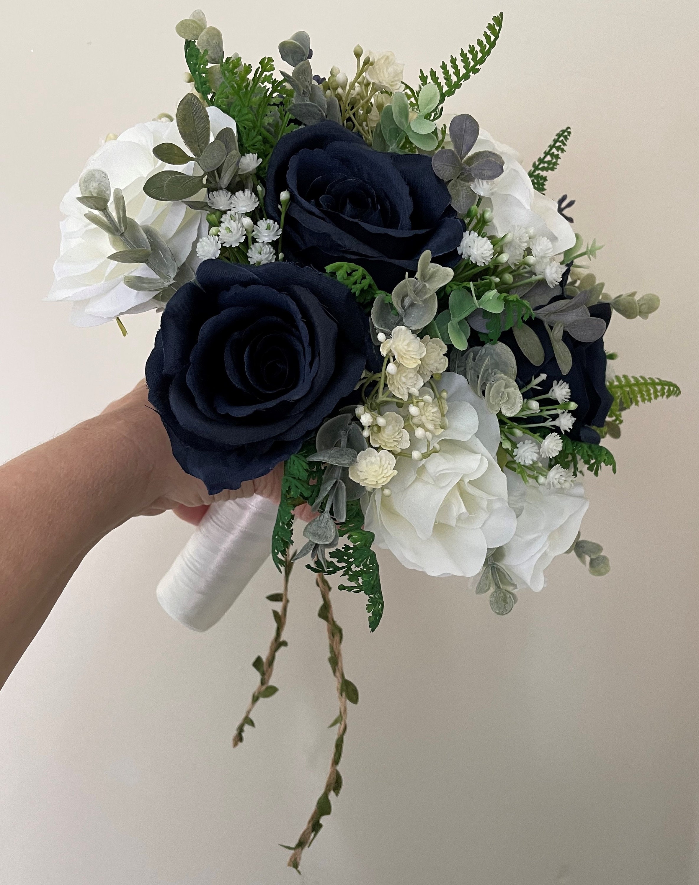Ivory and Navy Blue Natural Look Wedding Flowers With - Etsy