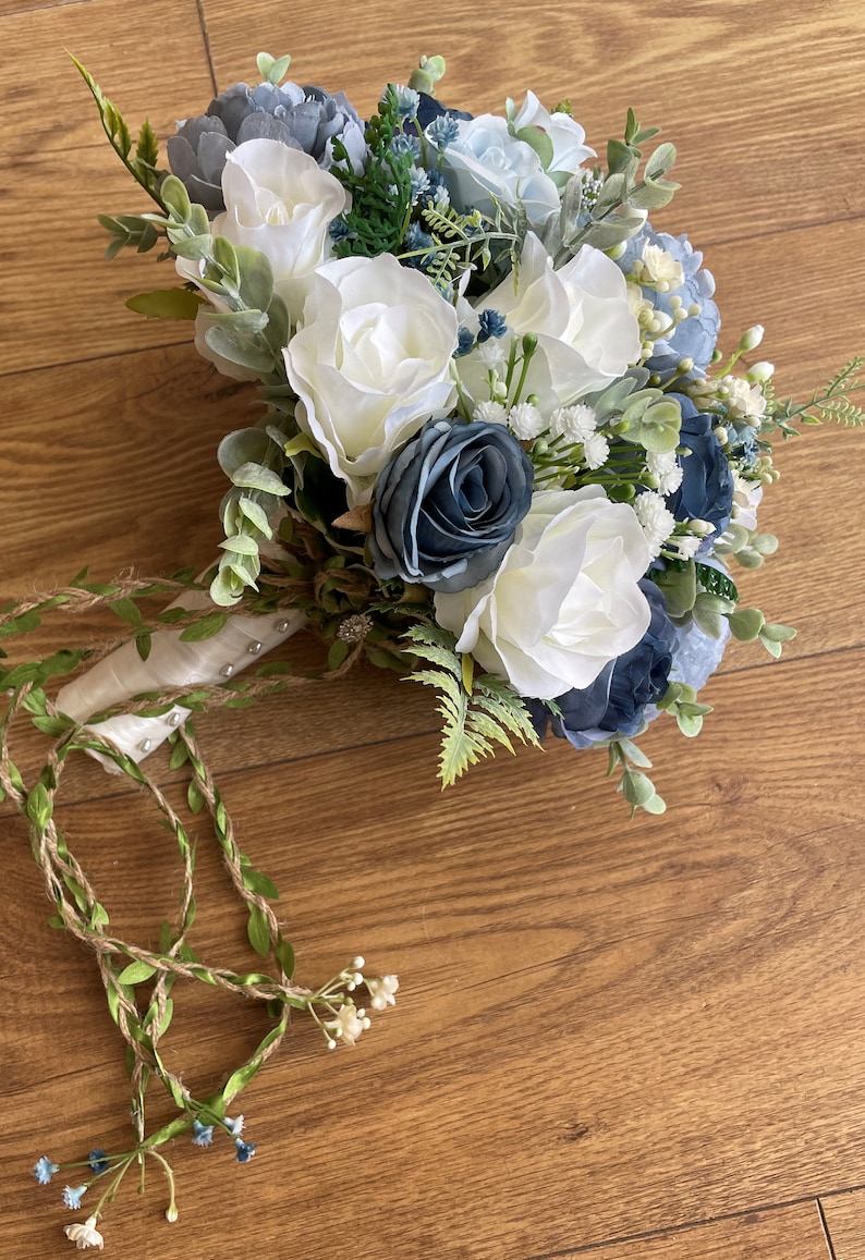 Ivory/dusky Blue Natural Look Artificial Wedding Flowers - Etsy